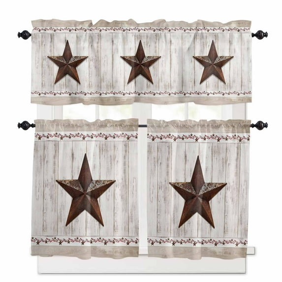 American Country Kitchen Curtains Valance and Tier Set Star Berry ...