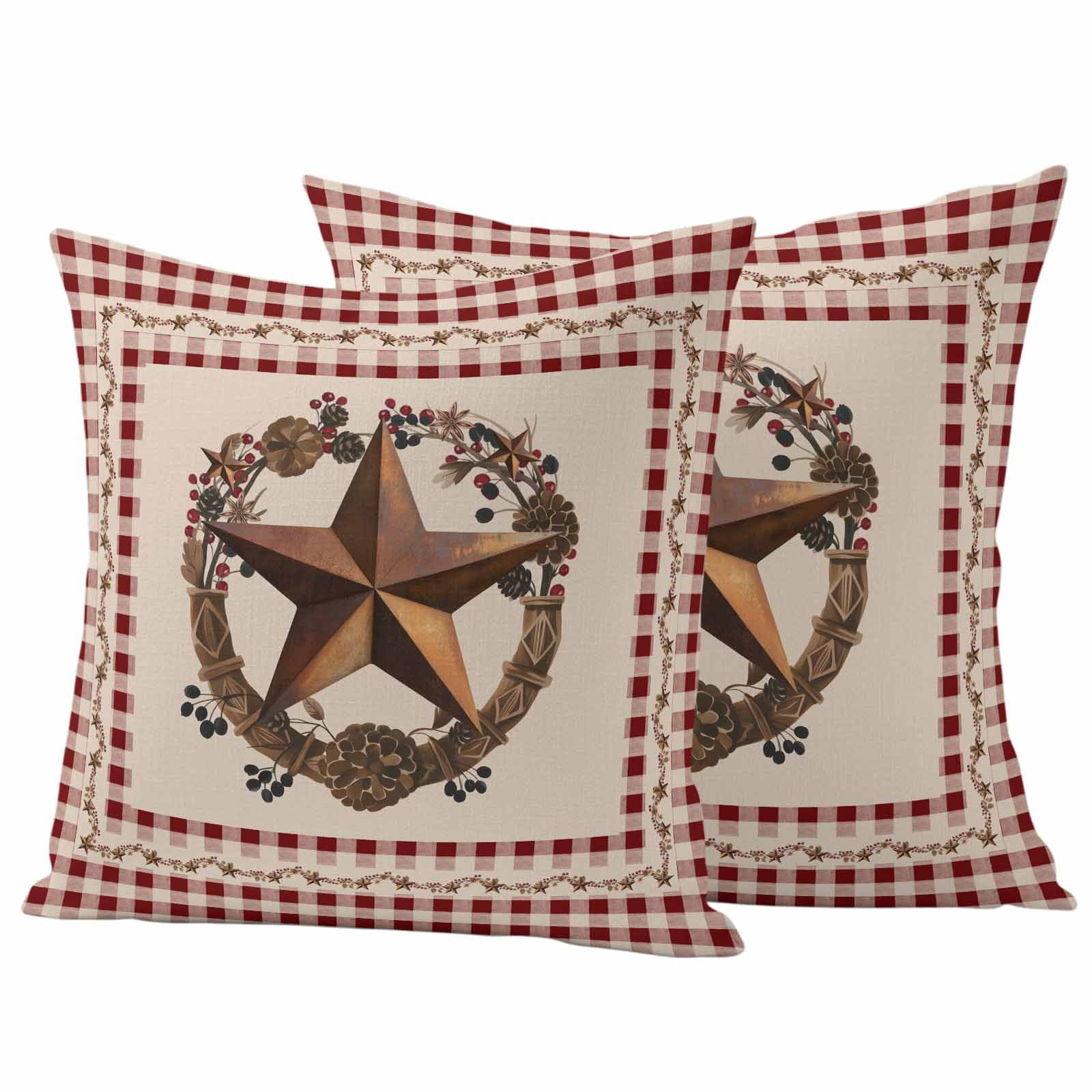 American Country Outdoor Pillow Covers Set of 2 Rusty Star Berries Vine ...