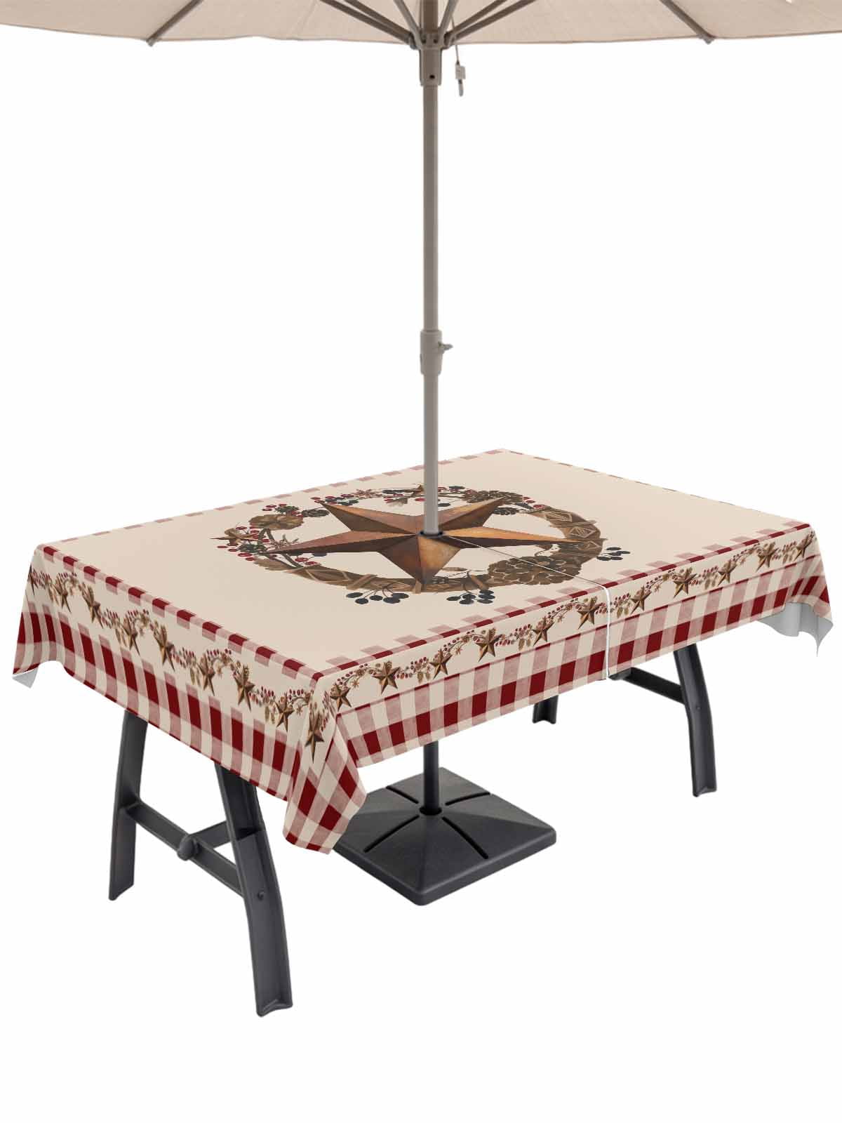 American Country Rectangle Outdoor Tablecloth with Umbrella Hole Rusty ...