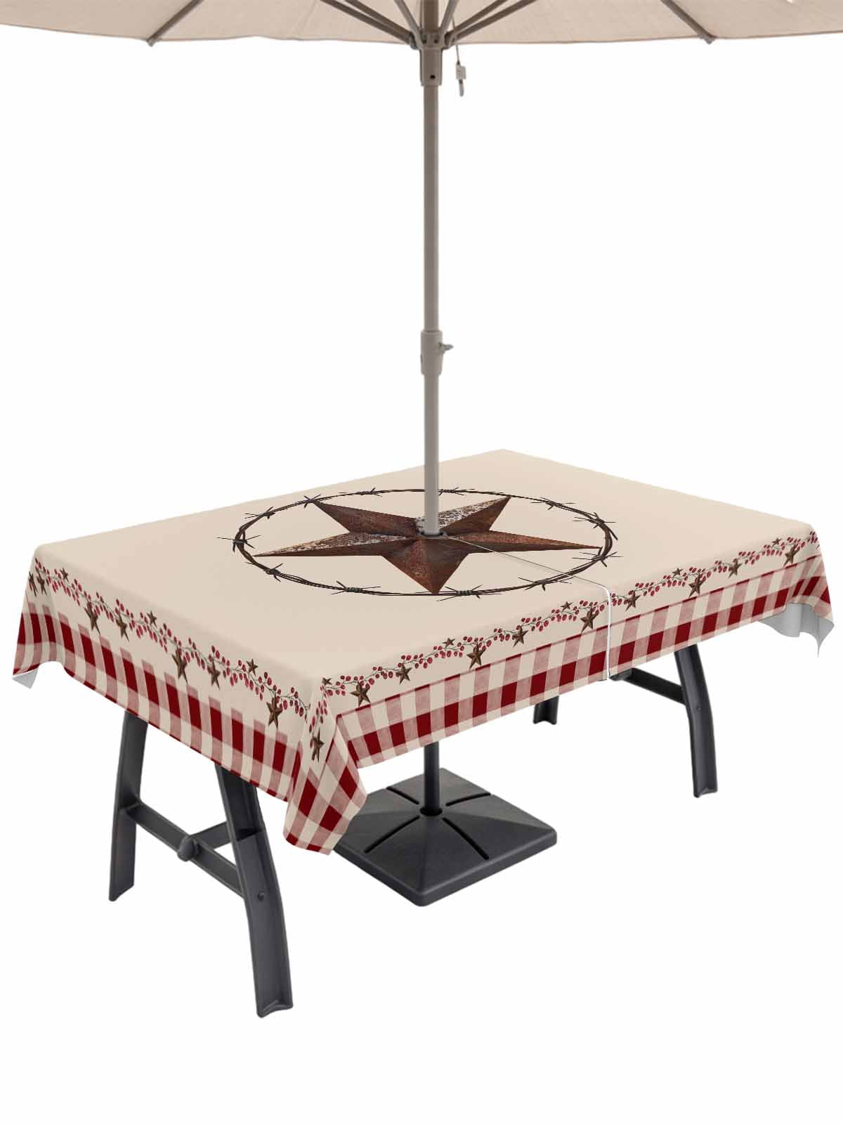 American Country Rectangle Outdoor Tablecloth with Umbrella Hole Star ...