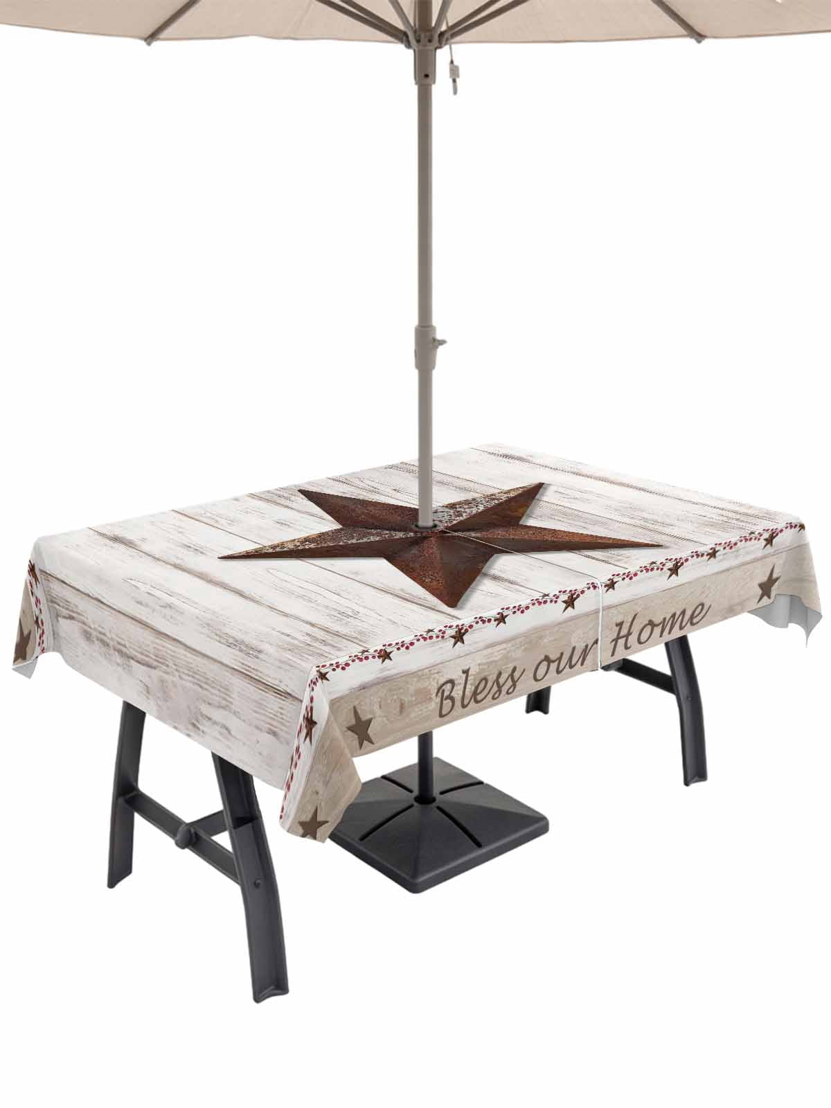 American Country Rectangle Outdoor Tablecloth with Umbrella Hole Star ...