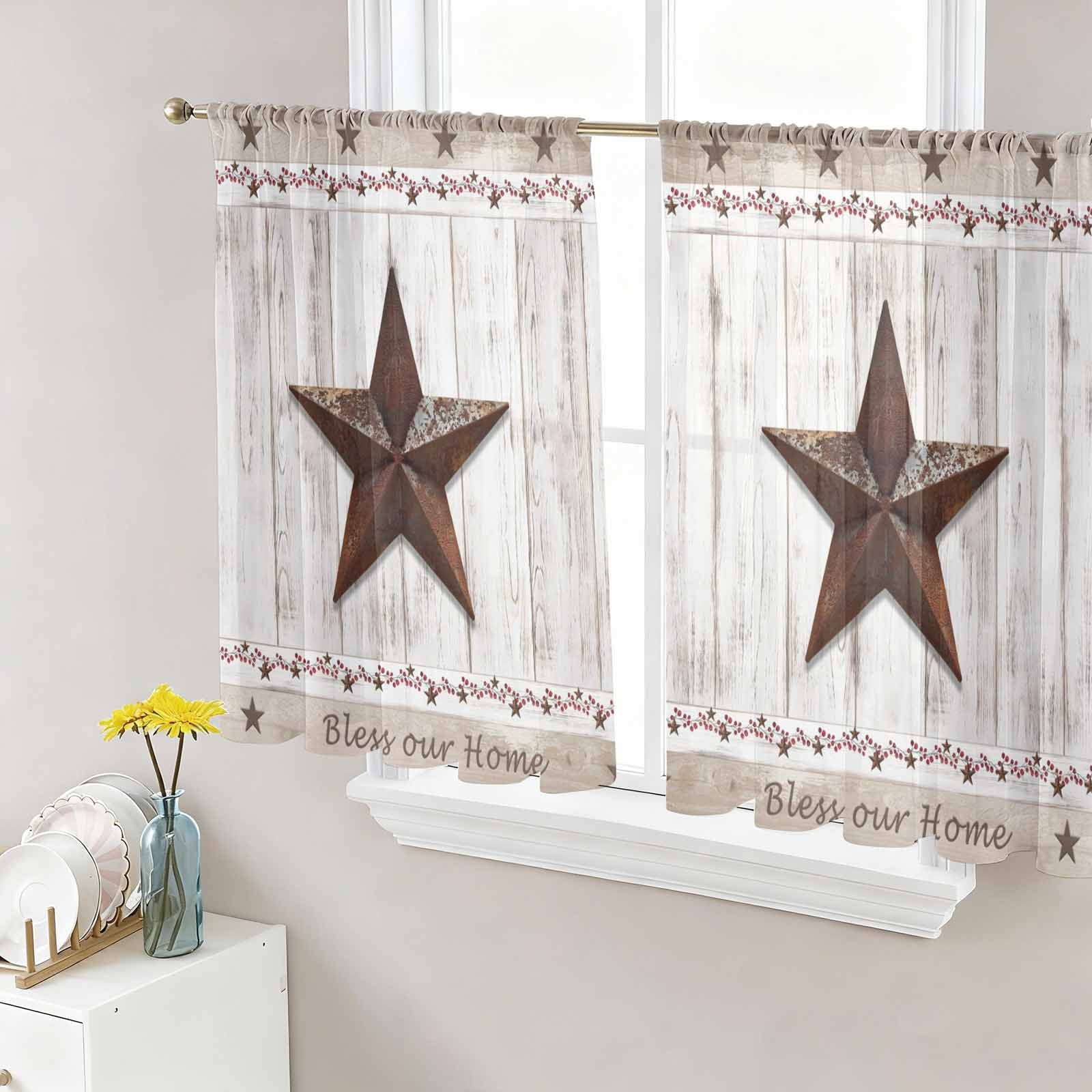 American Country Semi Sheer Curtains 45 Inch Length 2 Panels Set ...