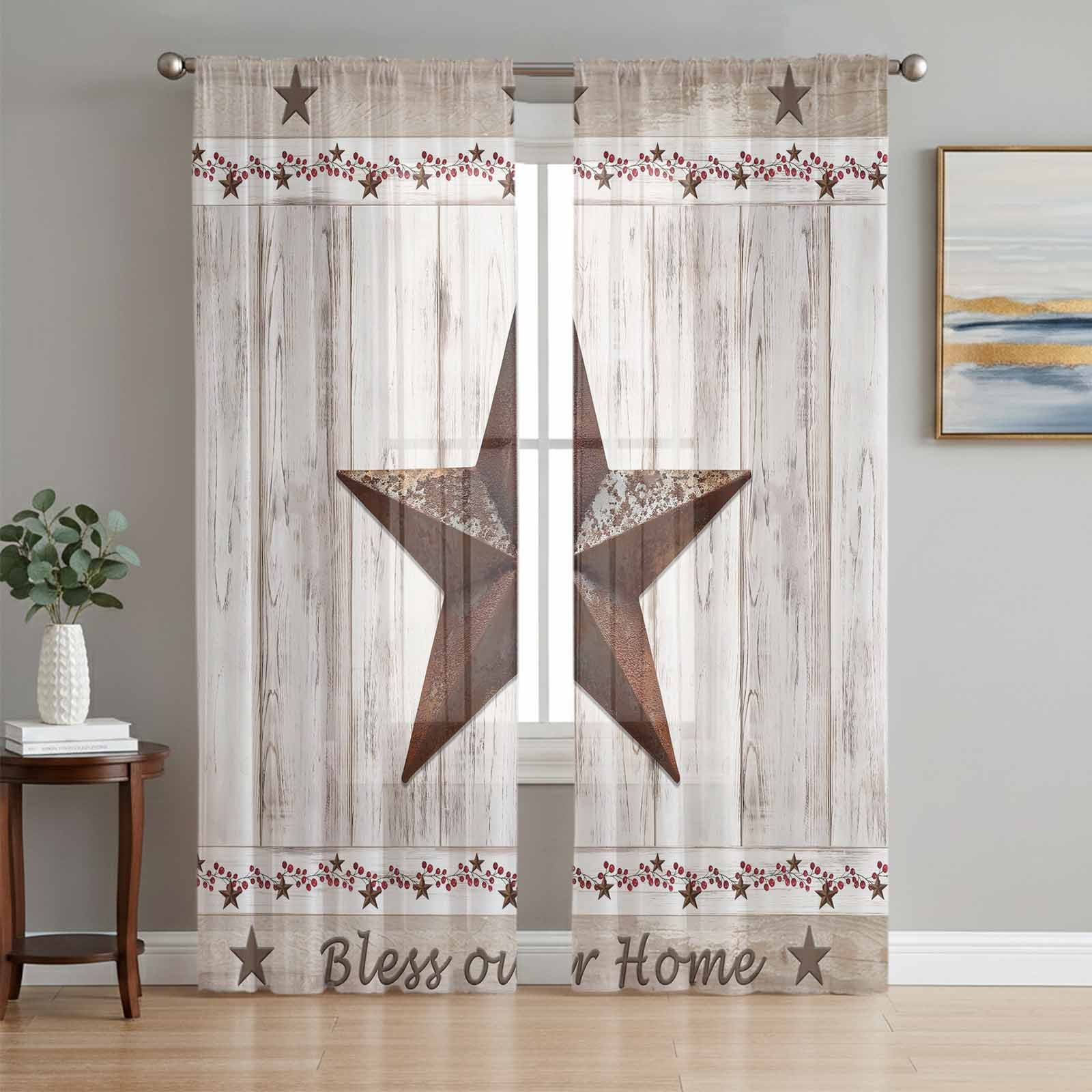 American Country Semi Sheer Curtains 72 Inch Length 2 Panels Set ...