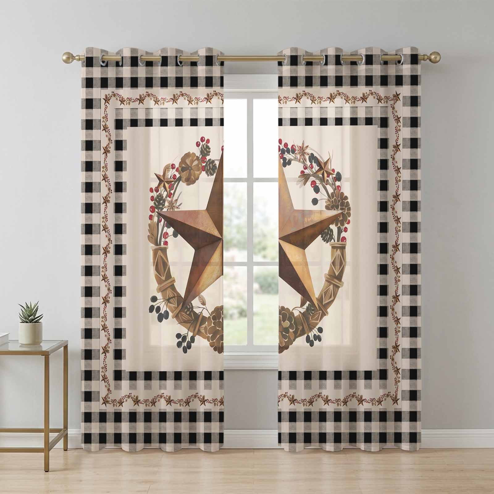 American Country Sheer Curtains 72 Inch Long 2 Panels, Rusty Star ...