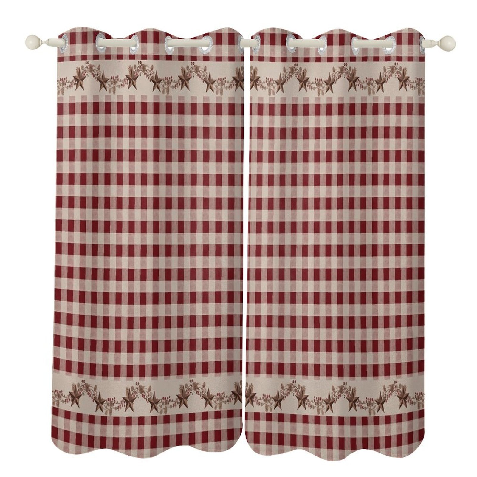 American Country Star Retro Red Checked Plaid Blackout Curtains Window ...