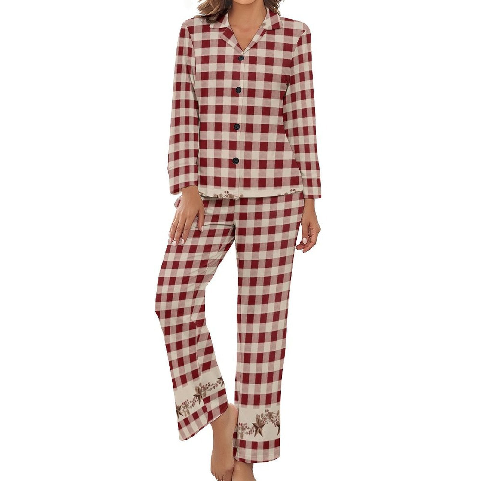 American Country Star Retro Red Checked Plaid Printed Pajama Set for ...