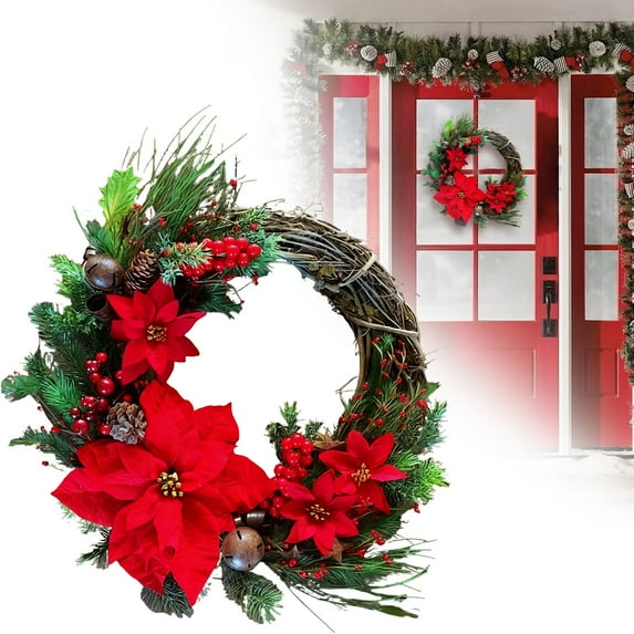 American Country Style Christmas Wreath,Artificial Red Winter Wreath ...