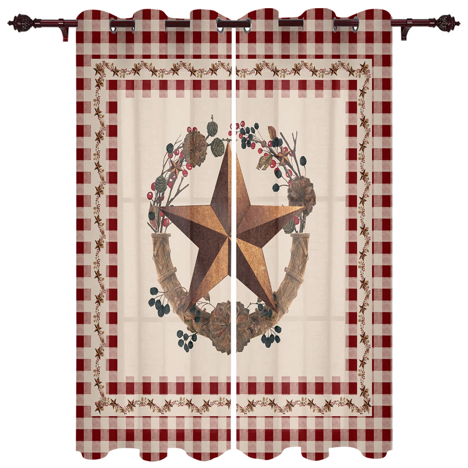 American Country Style Retro Red Plaid Modern Curtains for Living Room ...