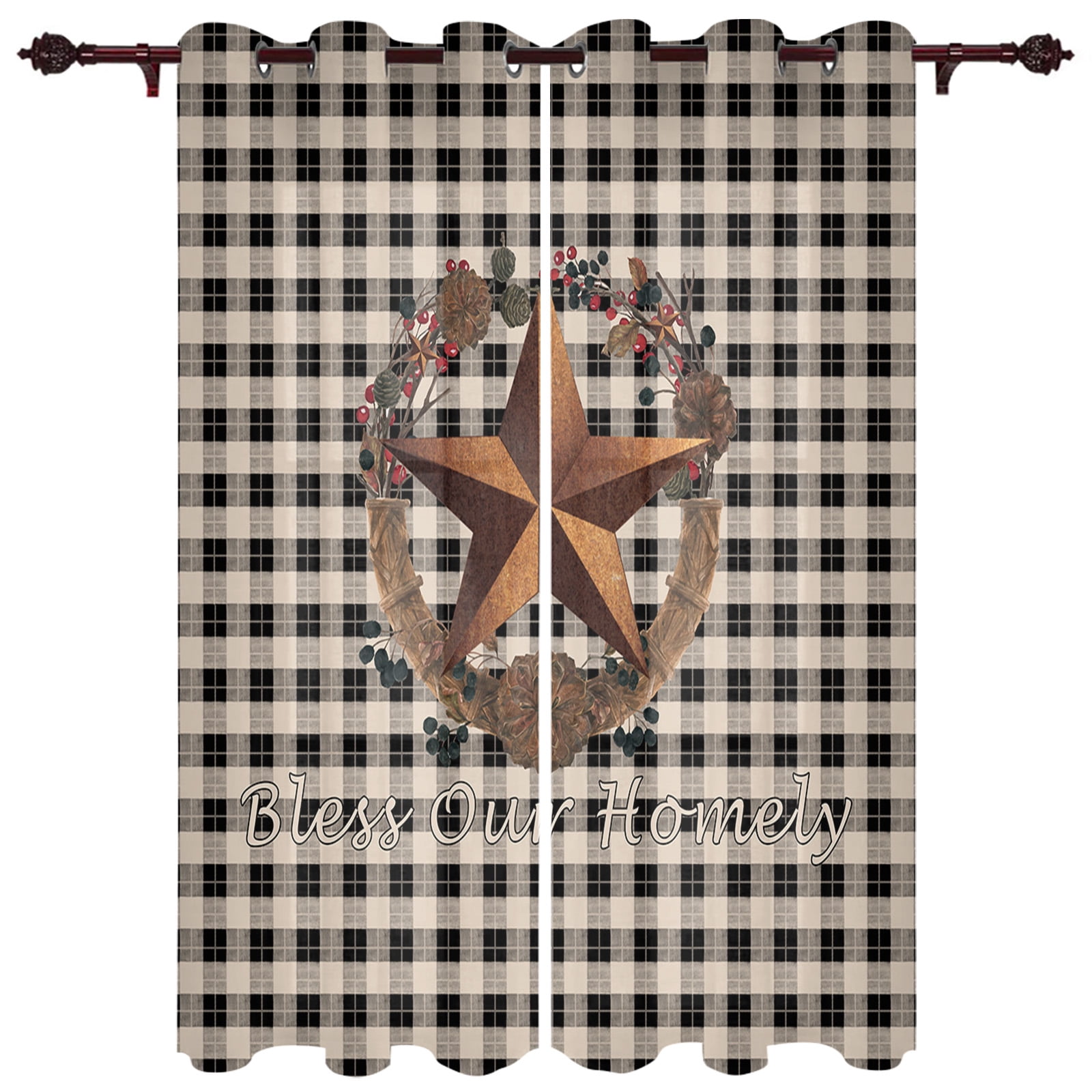 American Country Style Retro Red Plaid Modern Curtains for Living Room ...