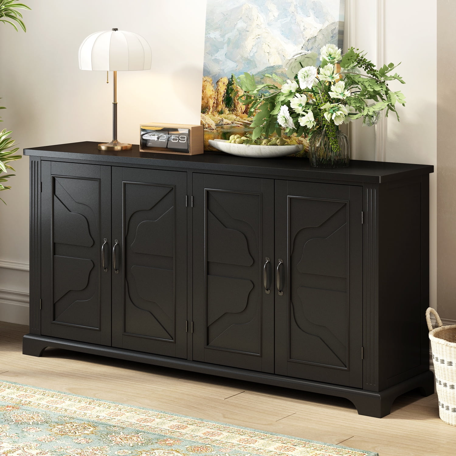 American Country Style Wooden Sideboard, Console Coffee Bar Cabinet ...