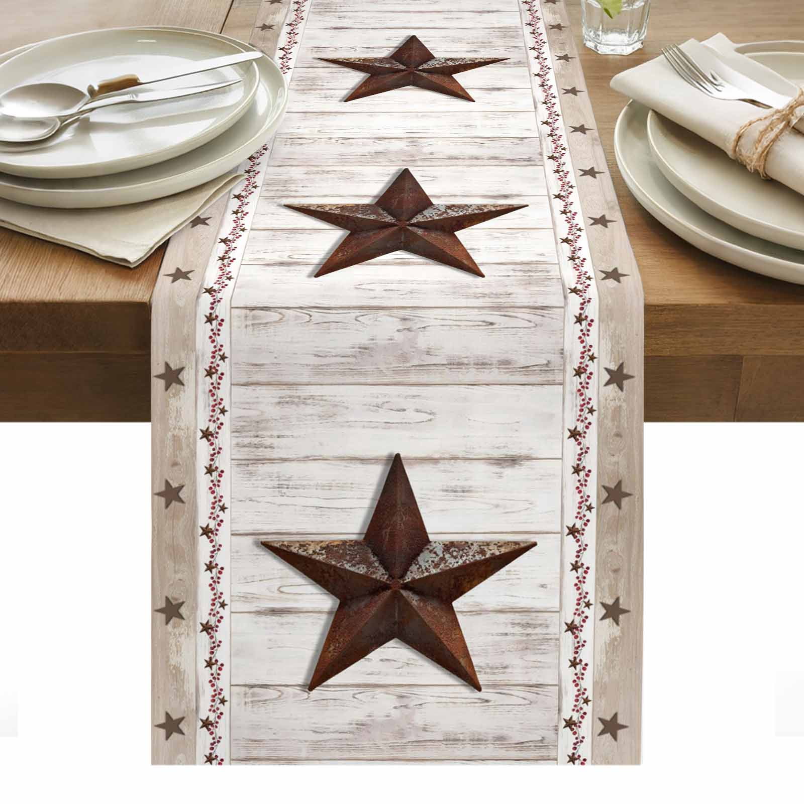 American Country Table Runner 13 x 108 Inch, Star Khaki Wood Board ...