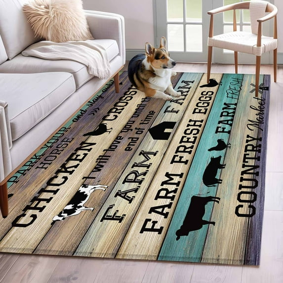 American Country Text Area Rugs 3x5 ft Farm Animal Vintage Wood Grain ...