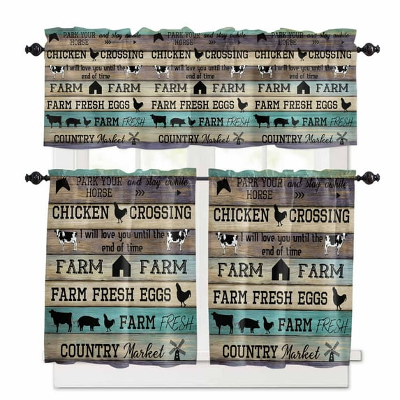 American Country Text Kitchen Curtains Valances and Tiers Set of 3, 36 ...