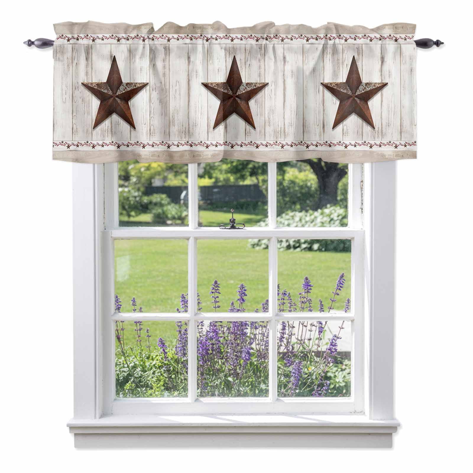 American Country Valance Curtain Star Berry Farmhouse Retro Beige Wood ...