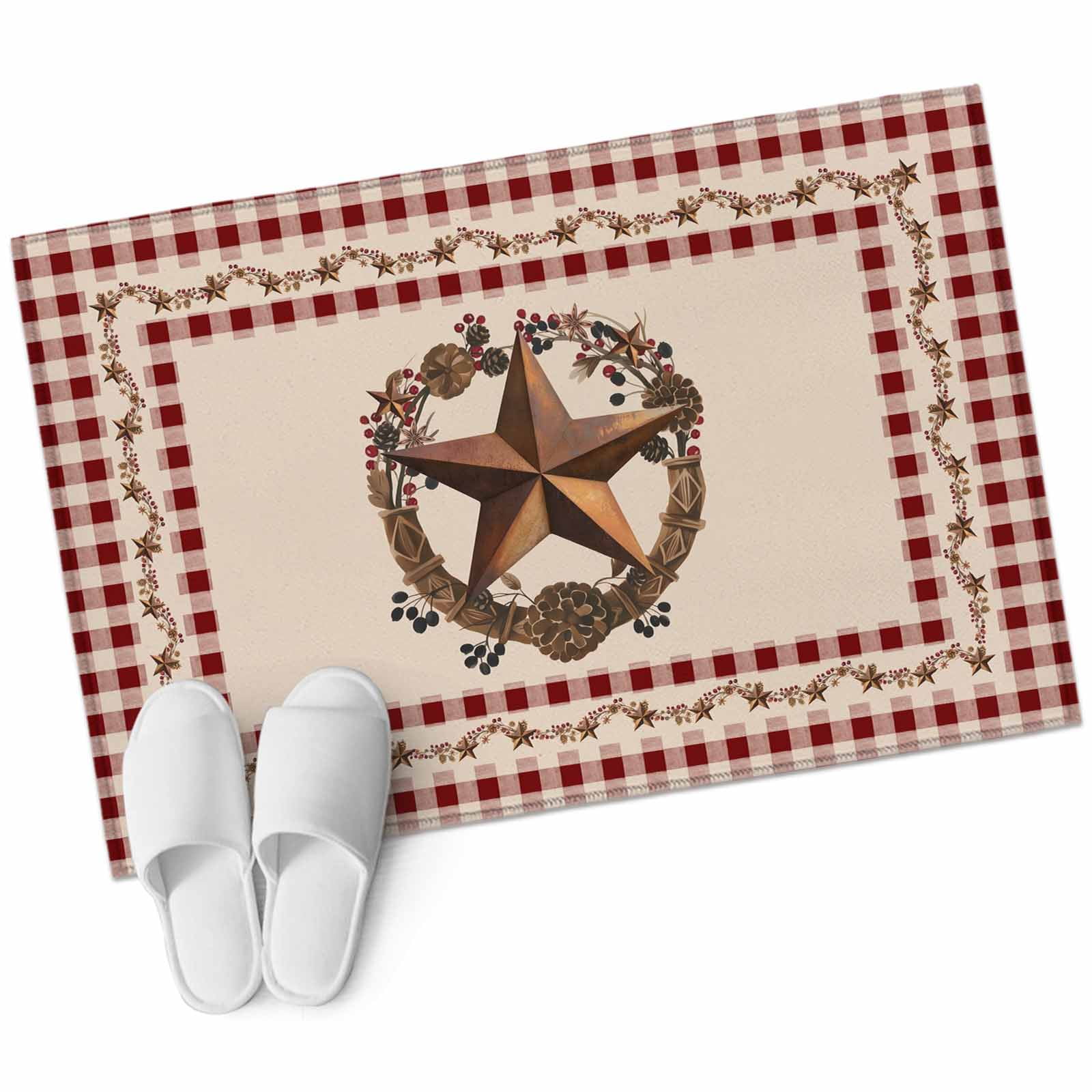 American Country Washable Area Rug 2 x 3 ft Rusty Star Berries Vine ...