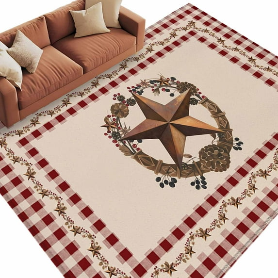 American Country Washable Area Rug 5 x 7 ft Rusty Star Berries Vine ...