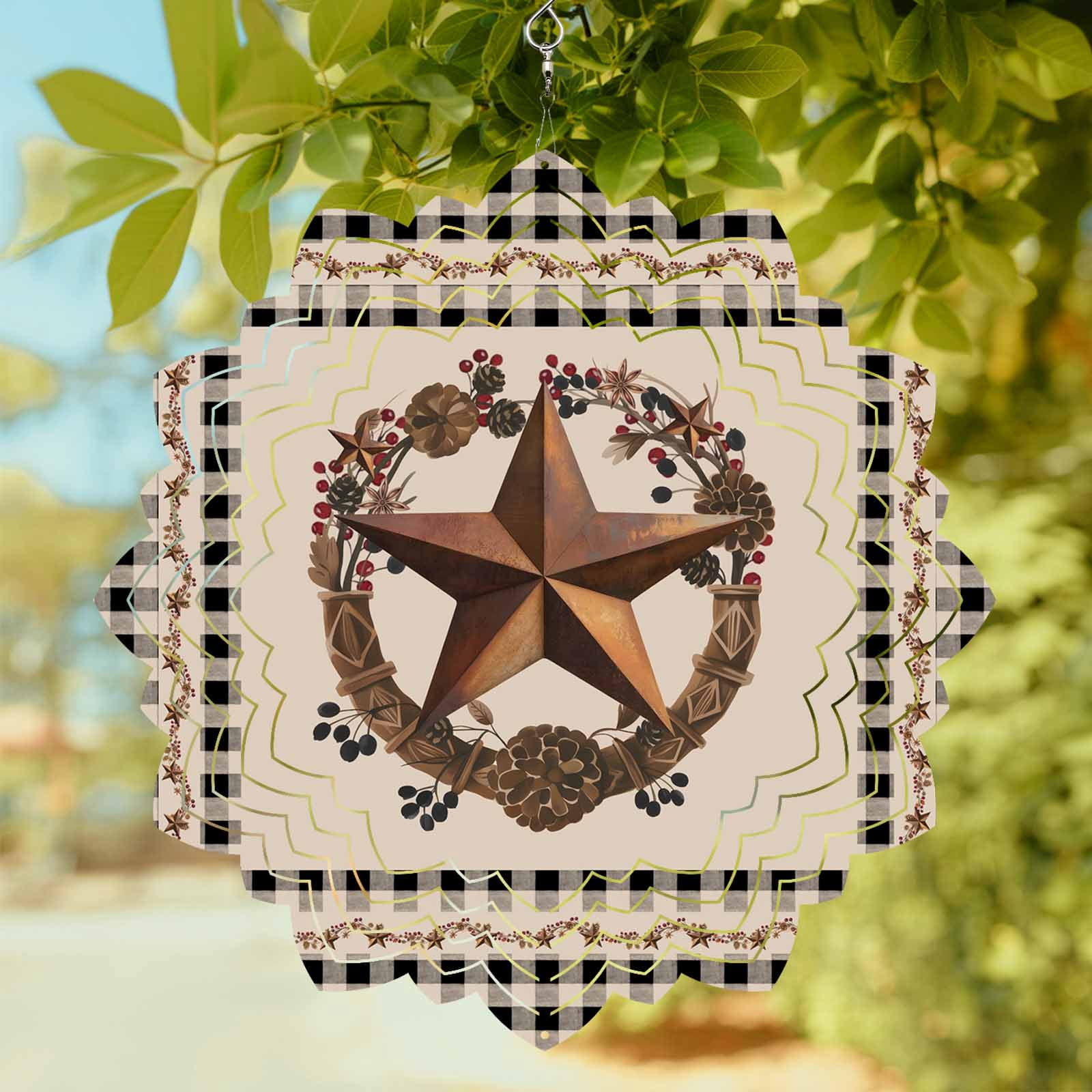 American Country Wind Spinner for Garden Yard 10In, Rusty Star Berries ...