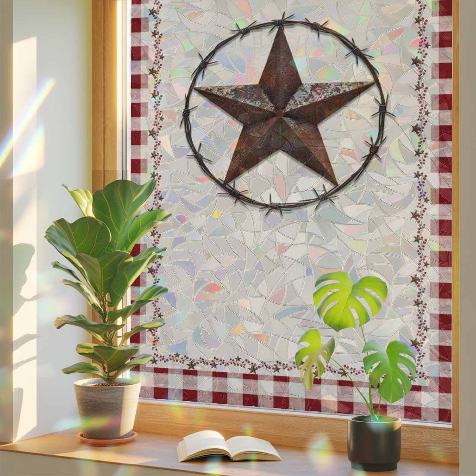 American Country Window Privacy Film, Star Farmhouse Beige Red Buffalo ...