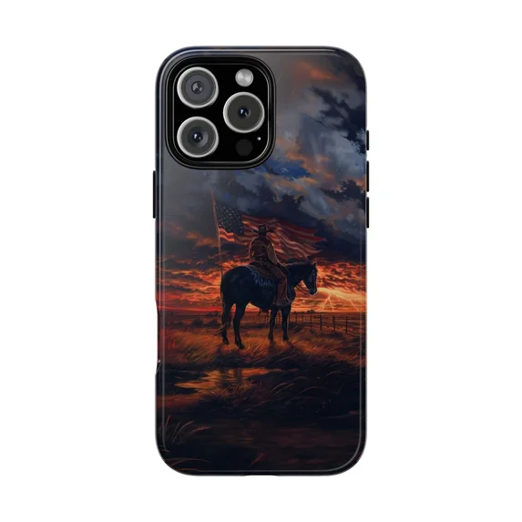 American Cowboy Thunderstorm Western Art iPhone Case 17 16 15 14 13 12 ...