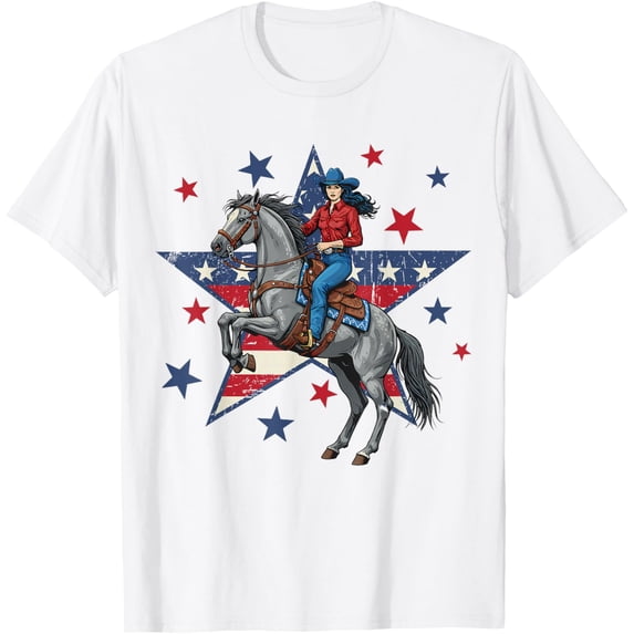 American Cowgirl Riding Horse USA Flag T-Shirt - Walmart.com