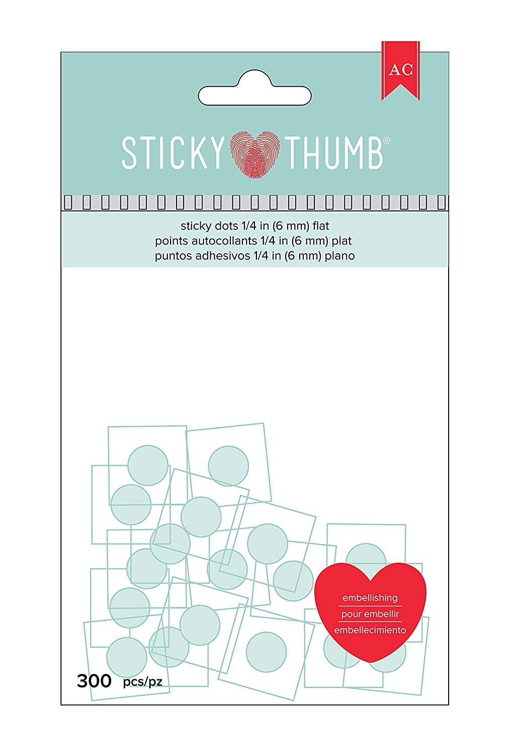 American Crafts 300 Piece Sticky Thumb Flat Sticky Dots, 0.25 ...