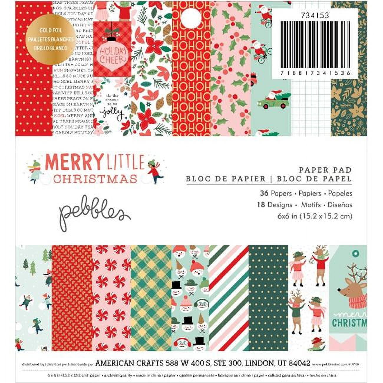 American Crafts 734153 6 x 6 in. Pebbles Single-Sided Paper Pad, Merry ...