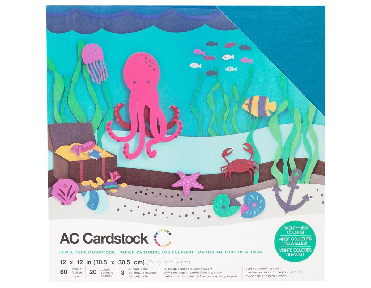 American Crafts Cardstock Pack TSF6 Jewel 12x12 60 Sheets, Embossing ...