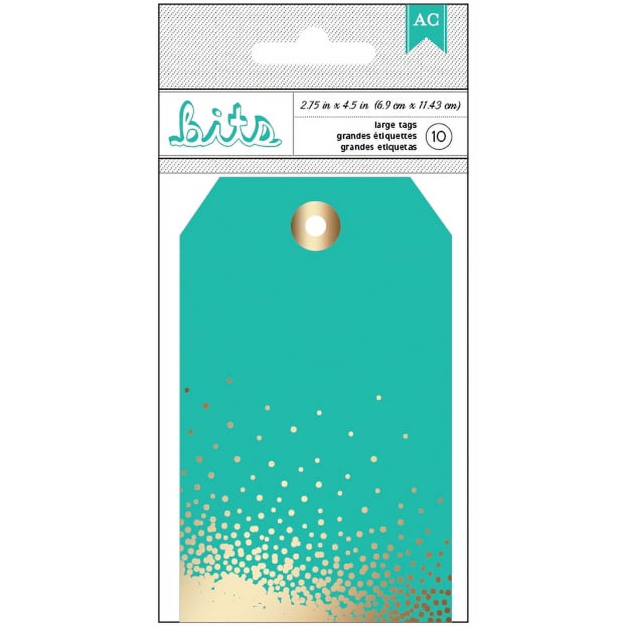 American Crafts Cardstock Tags 10/Pkg-2.75"X4.5" Aqua W/Gold Foil ...