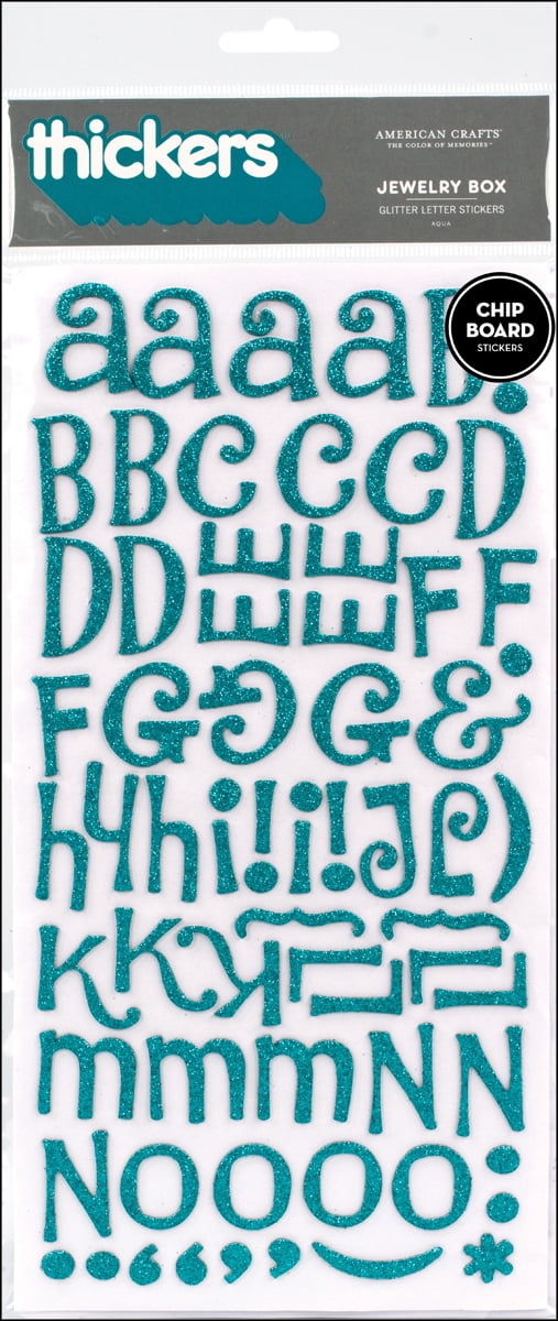 American Crafts Chipboard Alphabet Stickers-Jewelry Box-Aqua Glitter ...