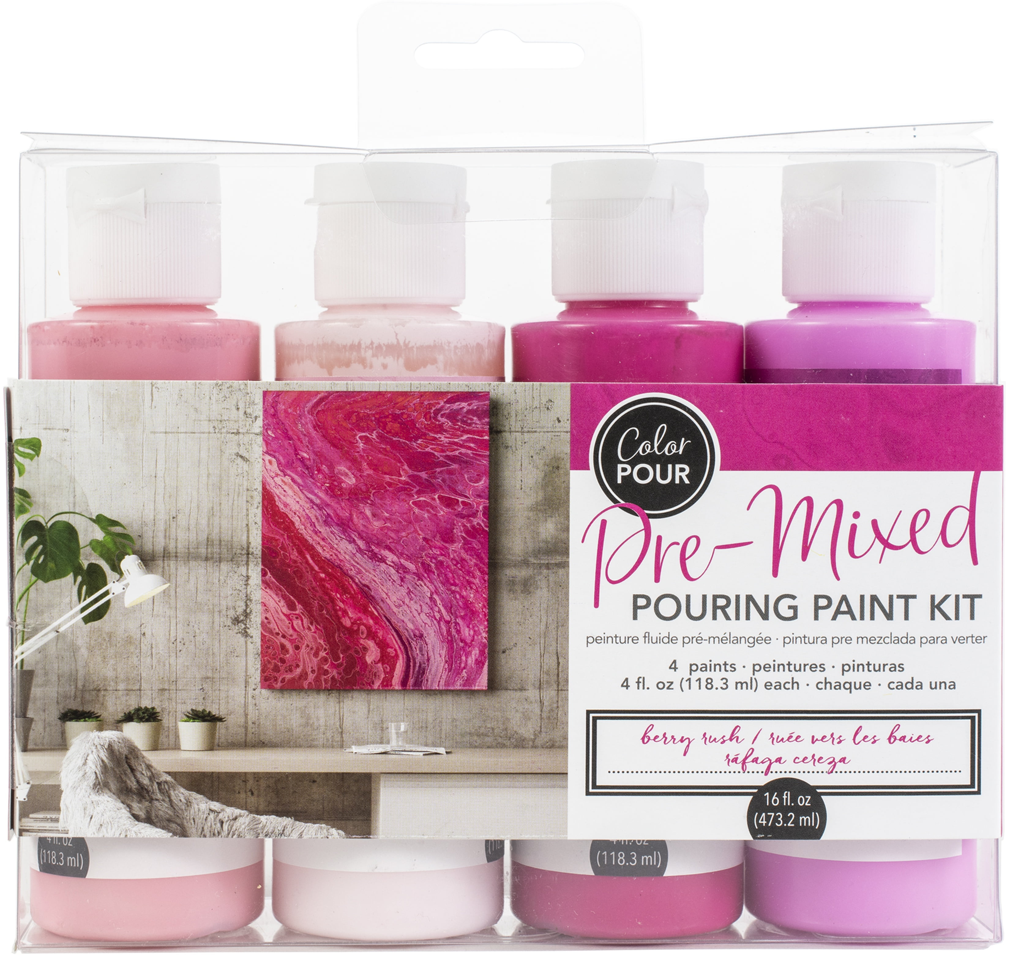 American Crafts Color Pour Pre-Mixed Paint Kit 4/Pkg-Berry Rush ...