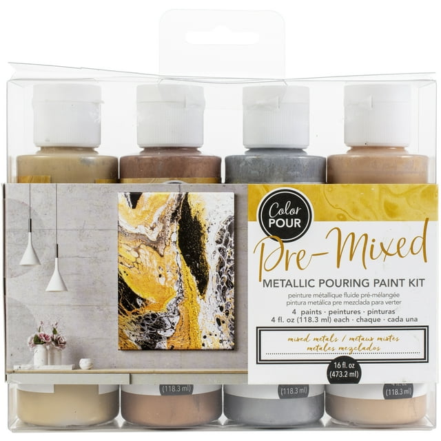 American Crafts Color Pour Pre-Mixed Paint Kit 4/Pkg-Mixed Metal ...