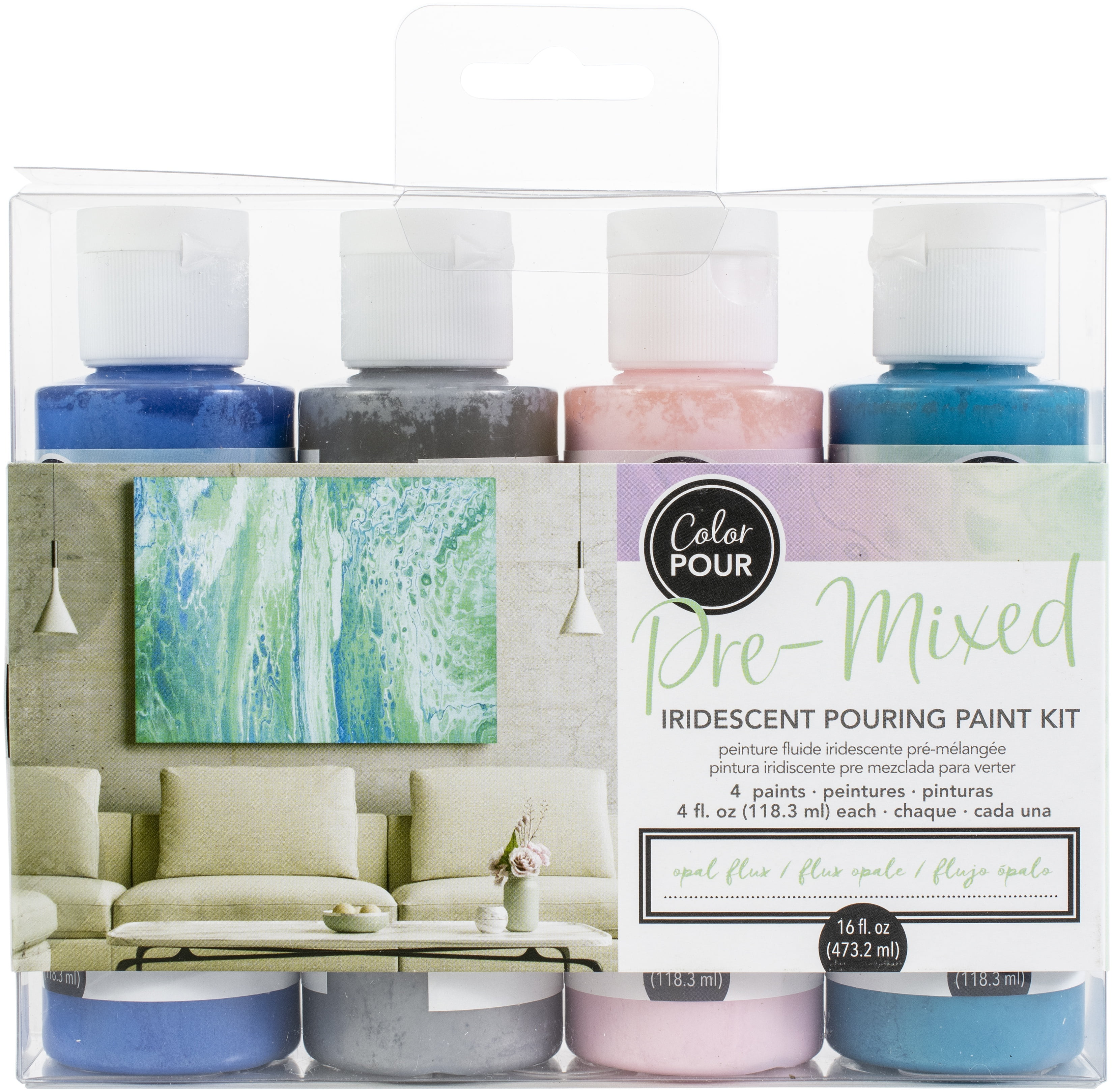 American Crafts Color Pour Pre-Mixed Paint Kit 4/Pkg-Opal Flux ...