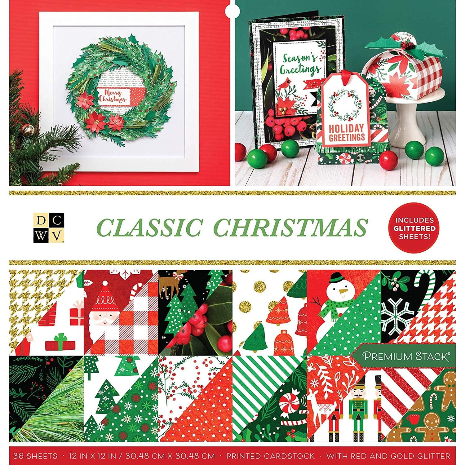 American Crafts DCWV 12" x 12" Classic Christmas Paper Stack - Glitter ...