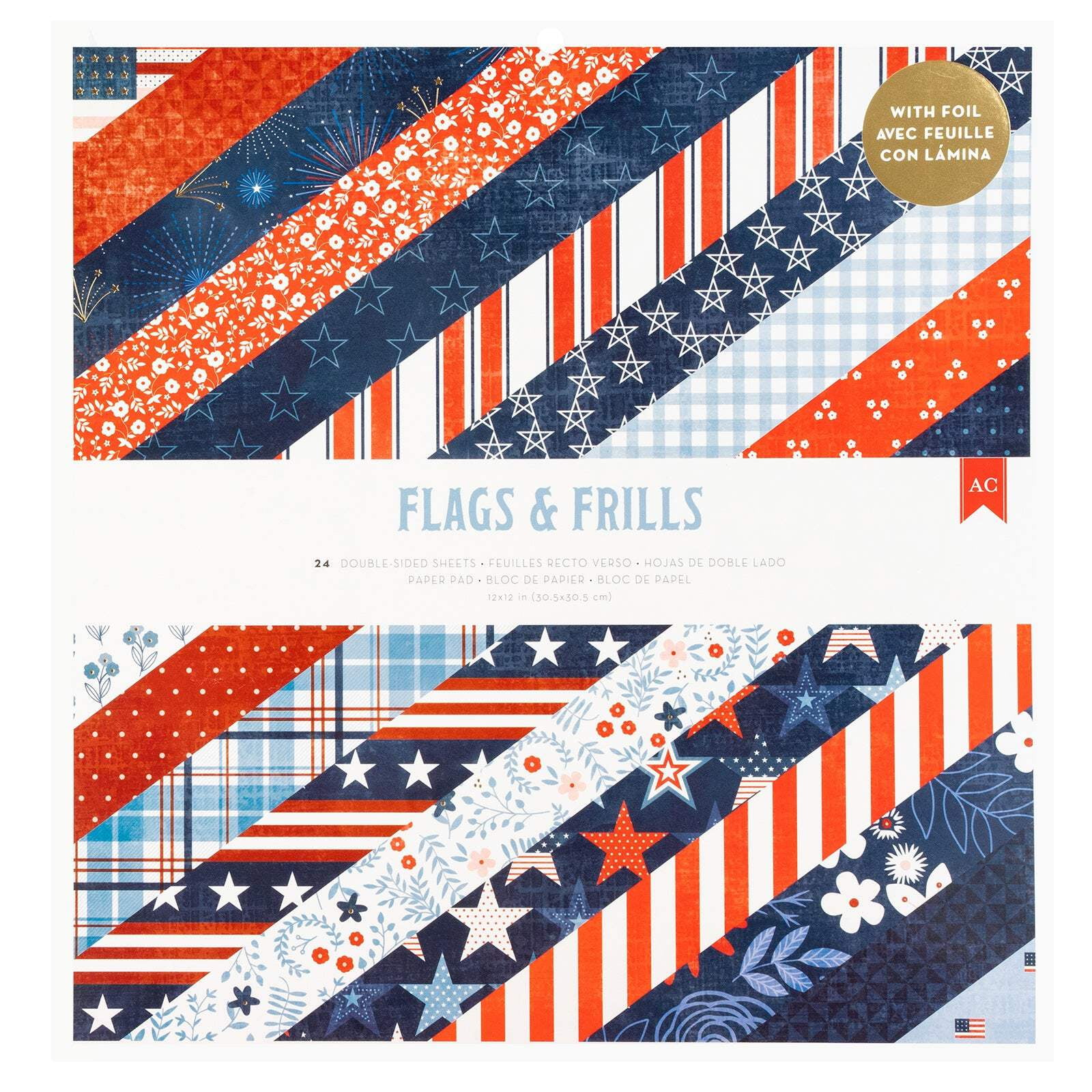 American Crafts Double-Sided Paper Pad 12"x12" 24/Pkg-Gold Foil, Flags ...