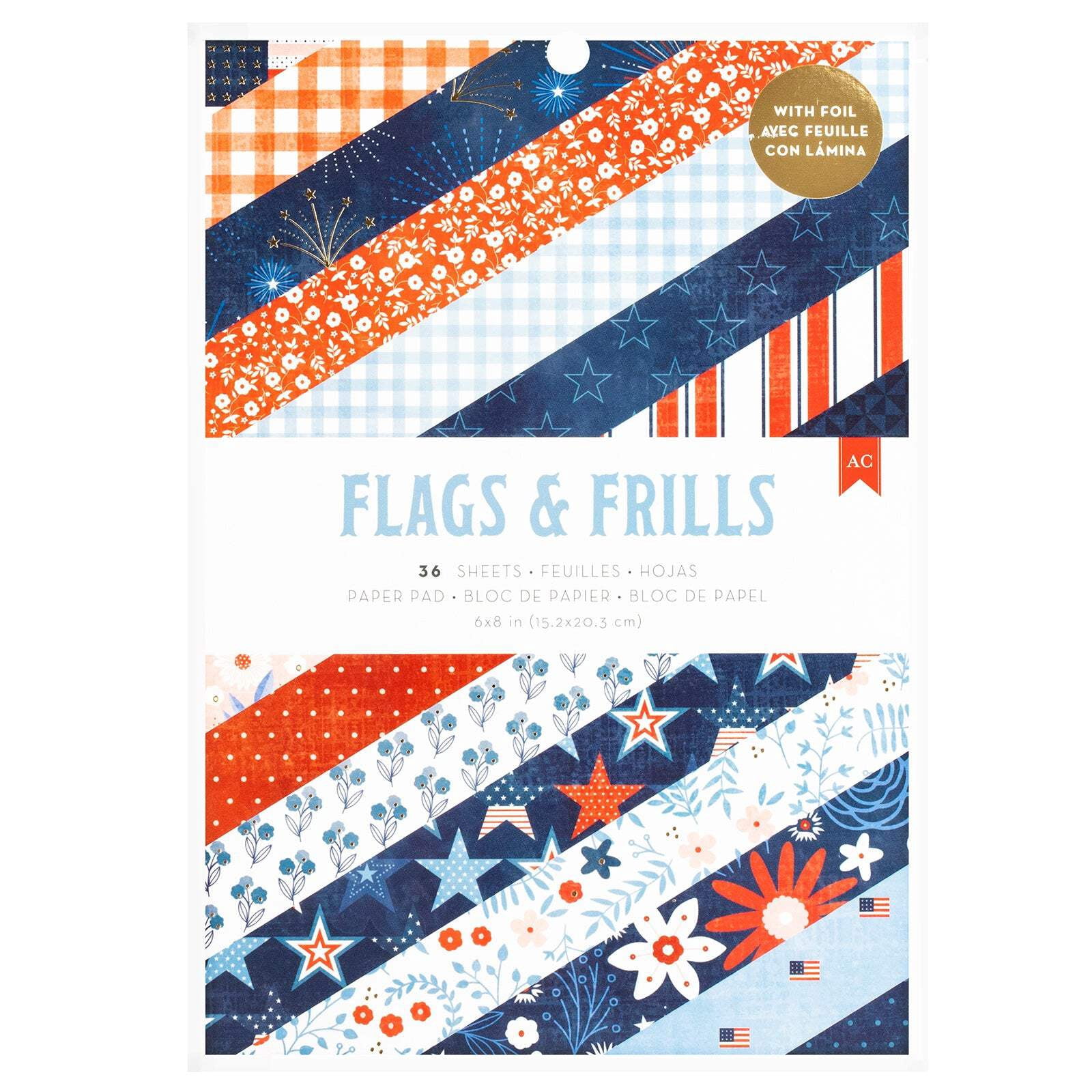 American Crafts Double-Sided Paper Pad 6"X8" 48/Pkg-Gold Foil, Flags ...
