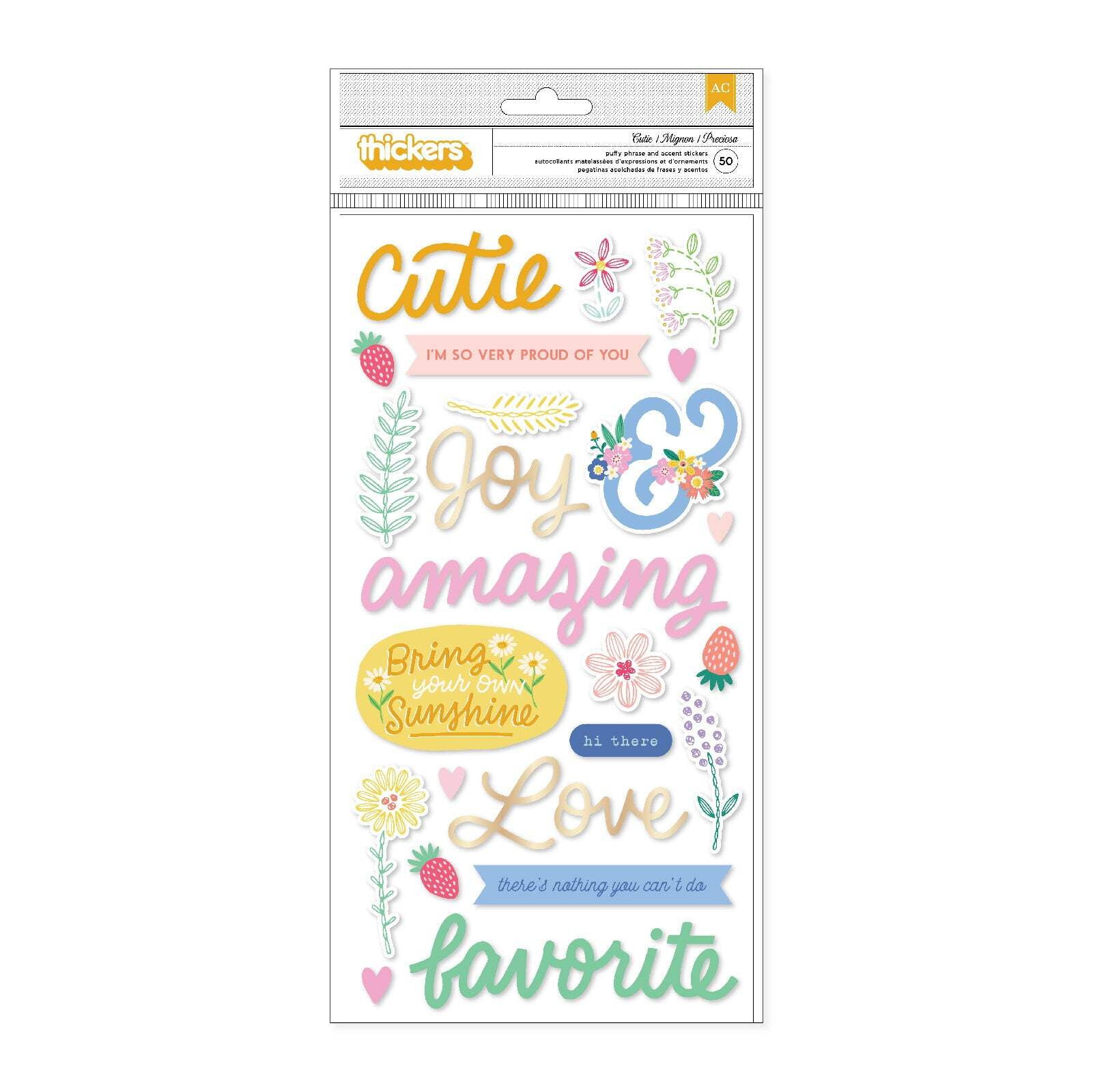 American Crafts Hello Little Girl Thickers Stickers 50/Pkg-Phrase, Gold ...