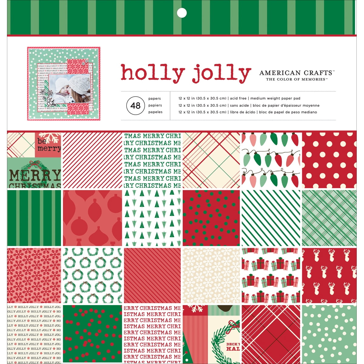 American Crafts Paper Pad 12"X12" 48/Pkg-Holly Jolly, Pk 1, American ...
