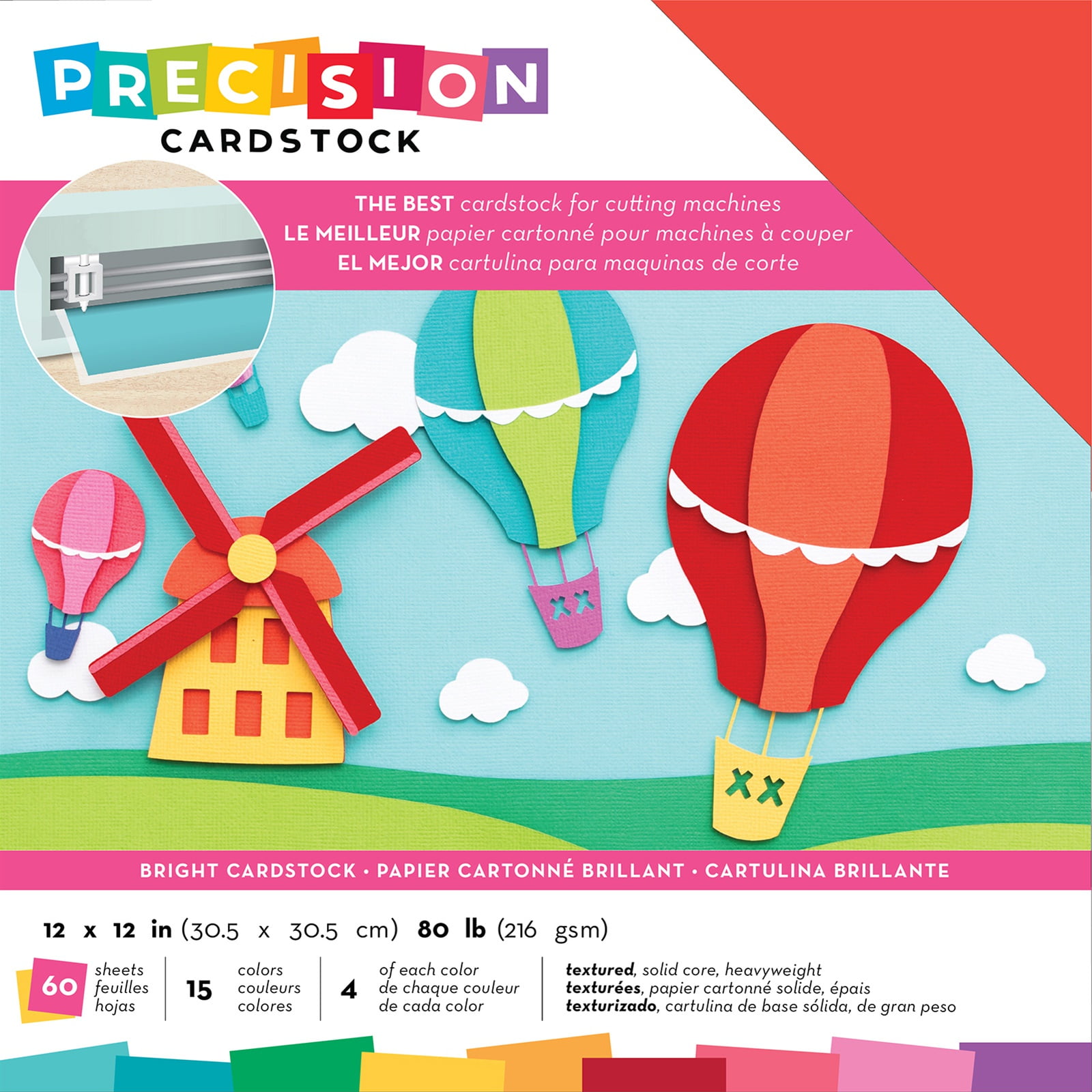 American Crafts Precision Cardstock Pack 80lb 12"X12" 60/Pkg-Bright ...