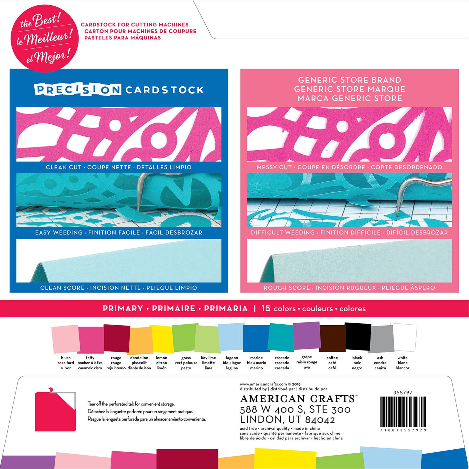American Crafts Precision Cardstock Pack 80lb 12"X12" 60/Pkg-Primary ...