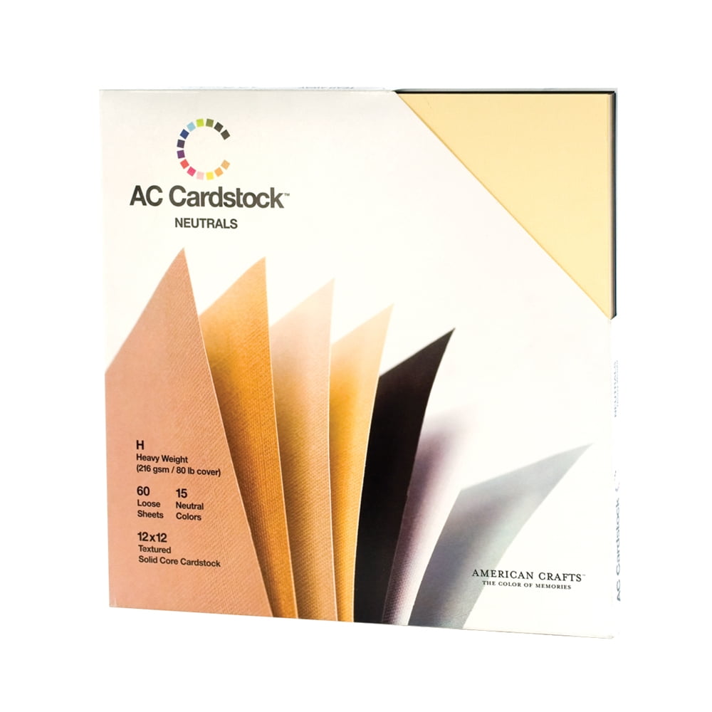 American Crafts Textured Cardstock Pack 12"X12" 60/Pkg-Neutrals, Pk 1 ...