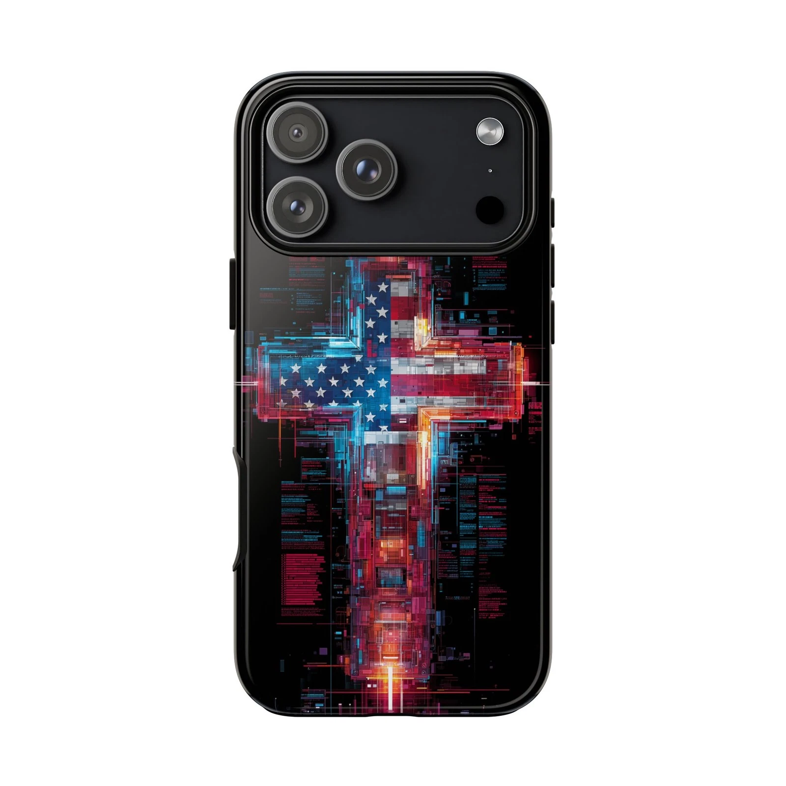 American Cross Glitch Digital Art Case for iPhone 11-17 Pro Max ...