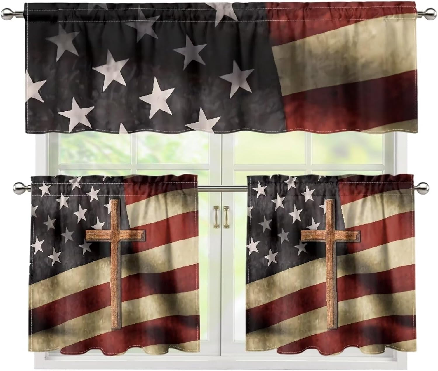 American Cross Short Kitchen Curtains with Valance and Tier Sets 36 ...