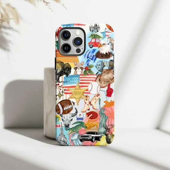 American Culture Phone Case USA Scrapbook Style with iPhone 17 to 11 ...