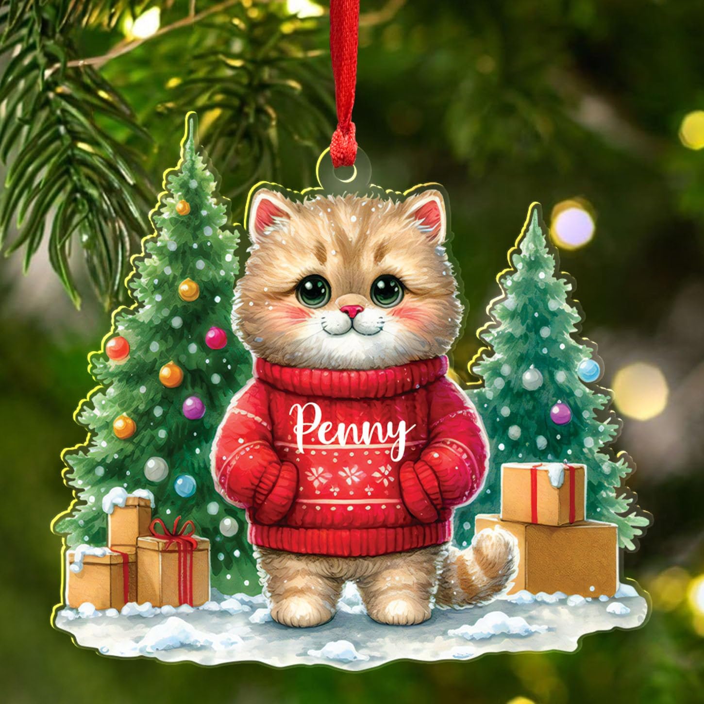 American Curl Cat 2D Flat Christmas Ornament 2025, Meowy Christmas ...