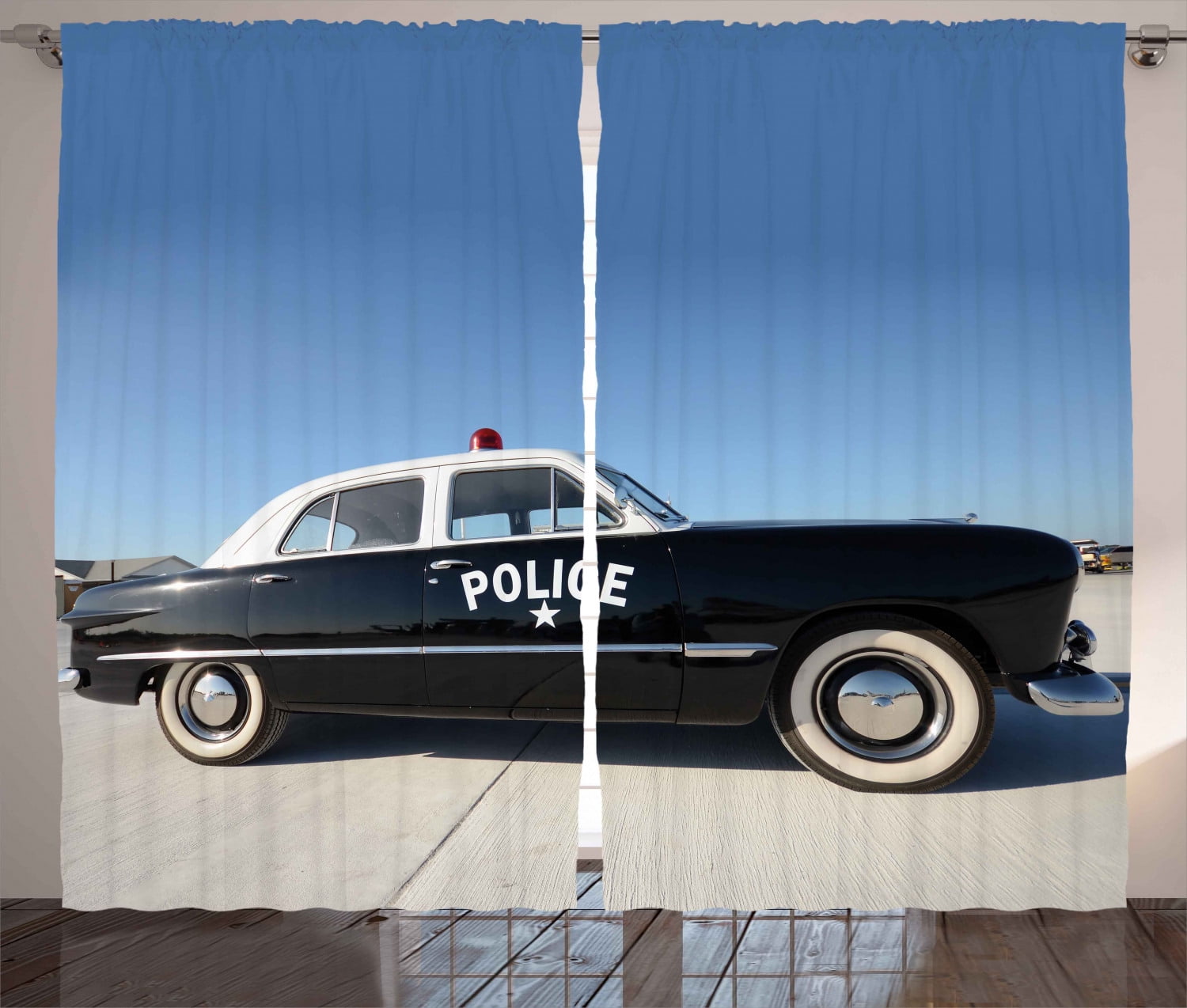 Ambesonne American Curtains 2 Panel Set, Old Police Car Digital, 108" x ...