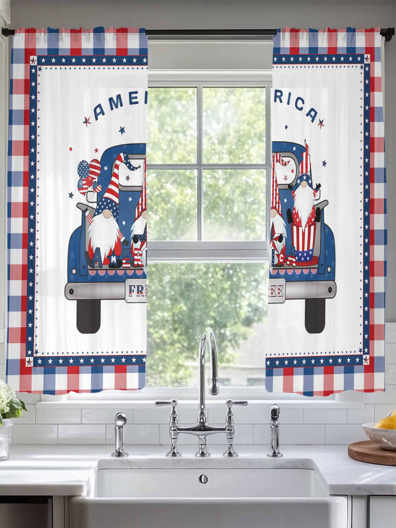 American Cute Gnomes on Farm Truck Chiffon Sheer Curtains 72 Inches ...