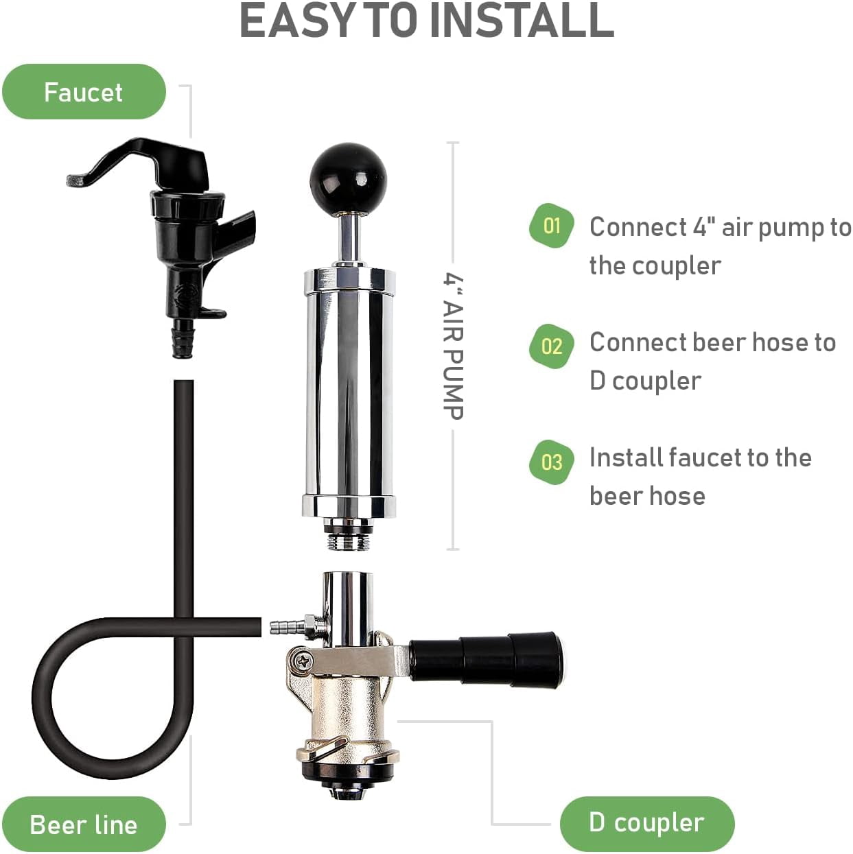 American D System Beer Keg Tap Party Pump, Keg Party Pump with 4 Inch ...