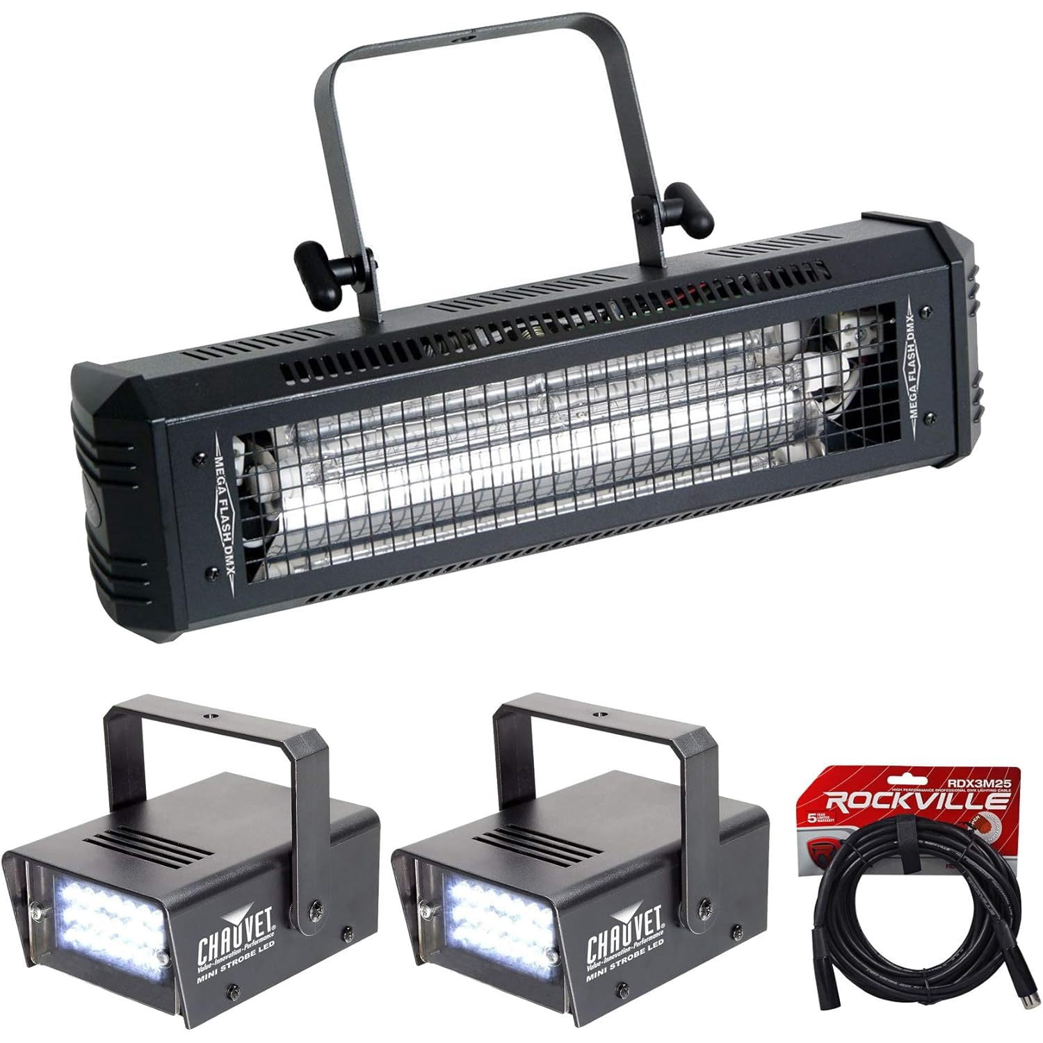 American DJ Mega Flash DMX 800 Watt Compact Strobe Light+(2) Mini ...