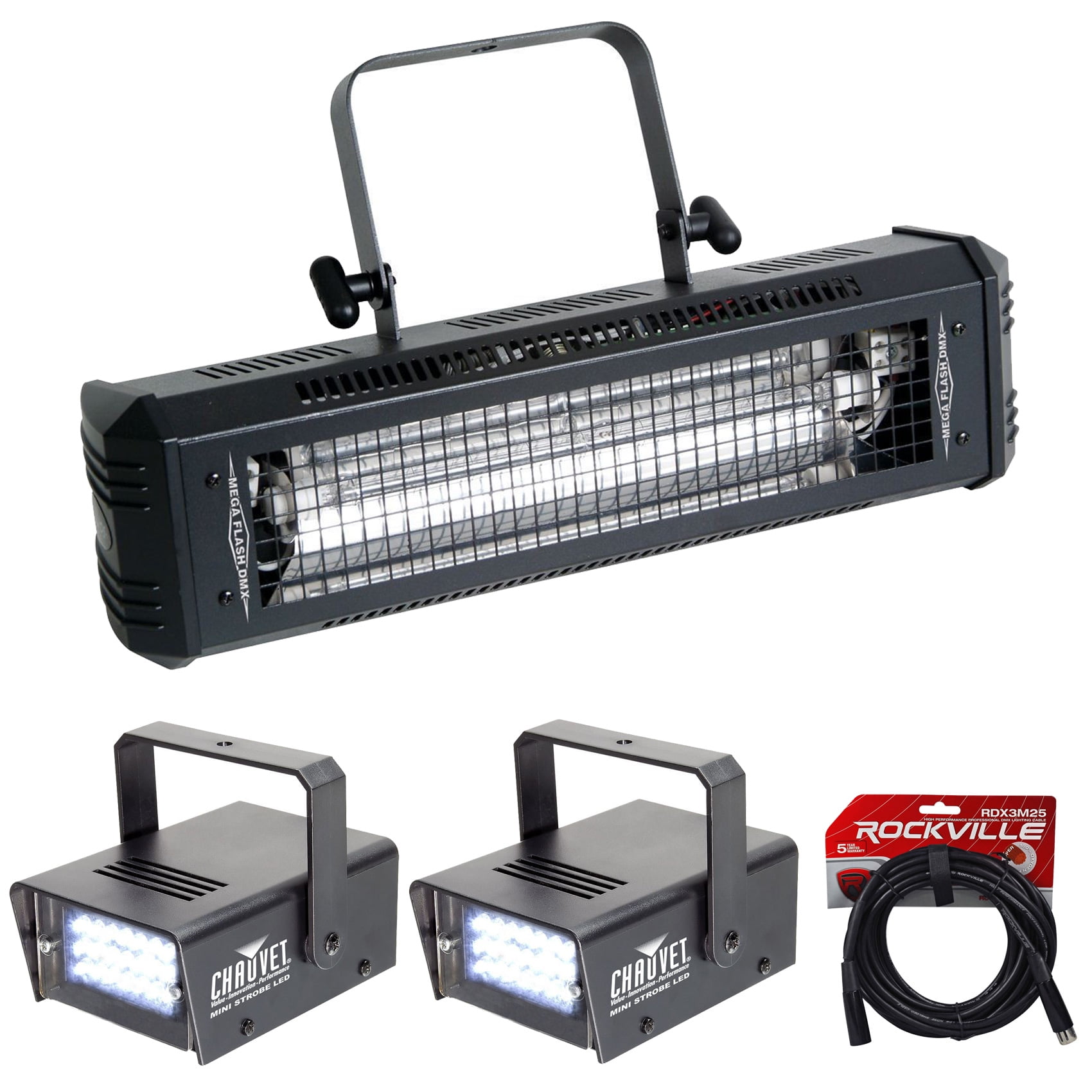 American DJ Mega Flash DMX 800 Watt Compact Strobe Light+(2) Mini ...