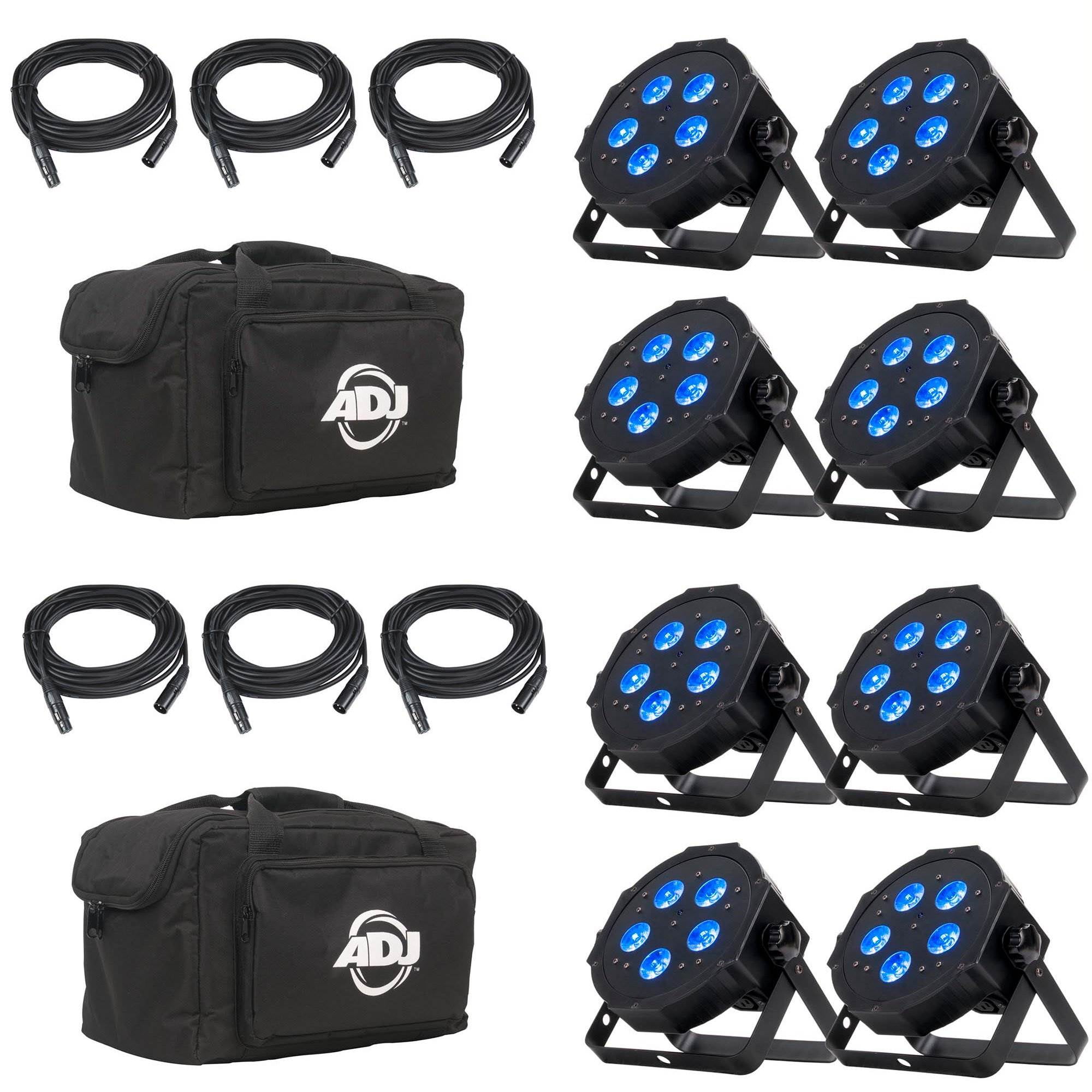 American DJ Mega Flat Hex Pak LED Par Lighting System and DMX Cables (2 ...